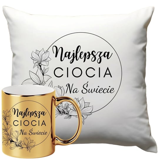 Kubek Złoty Poduszka Najlepsza Ciocia 330ml 40x40cm Dla Cioci - Inna ...