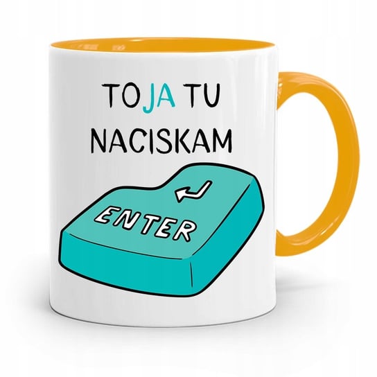 KUBEK ŻÓŁTY INFORMATYKA PROGRAMISTY NACISKAM ENTER z Nadrukiem ze ...