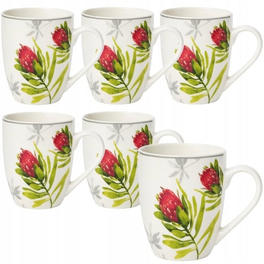 Kubki porcelanowe Florina Protea 355 ml zestaw 6 kubków białe wzór ...