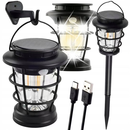 LAMPA SOLARNA KEMPINGOWA LATARNIA OGRODOWA LED USB CZUJNIK RUCHU ...