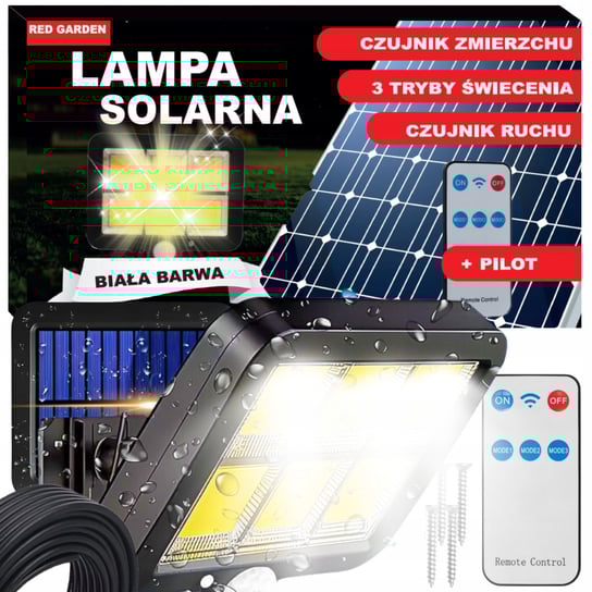LAMPA SOLARNA Z CZUJNIKIEM RUCHU ZMIERZCHU LED OGRODOWA ULICZNA + PILOT - RED GARDEN | Sklep ...