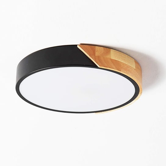 Lampa sufitowa LED plafon okrągły 30cm czarny drewno oświetlenie 30W ...