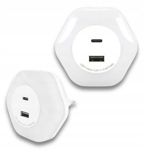 LAMPKA LED 0,3W NOCNA DO KONTAKTU CZUJNIK ZMIERZCHU USB A+C BARWA NEUTRALNA - Inny producent ...