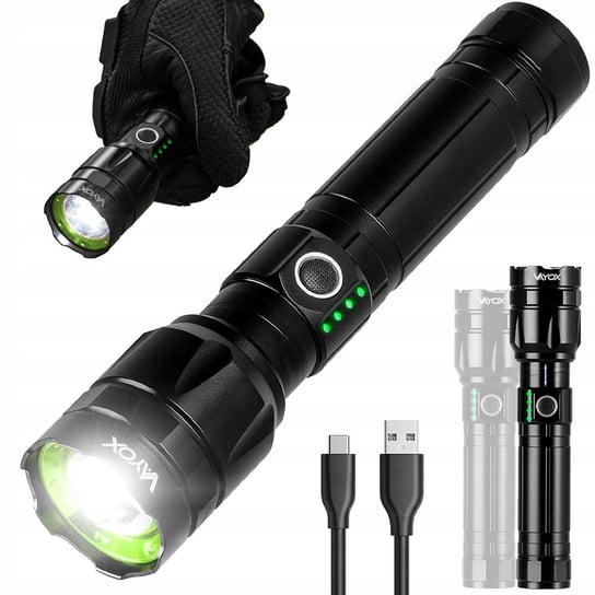 Latarka Led Taktyczna Akumulatorowa Wojskowa Zoom 30W Usb-C Pro Power ...