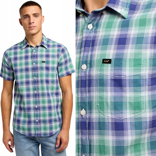 Lee BUTTON DOWN SS Dandy Green KOSZULA W KRATĘ KRÓTKI RĘKAW REGULAR FIT ...