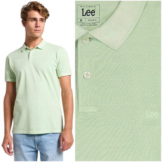 Lee GARMENT DYE POLO Soft Sage zielona bawełniana polówka logo REGULAR ...
