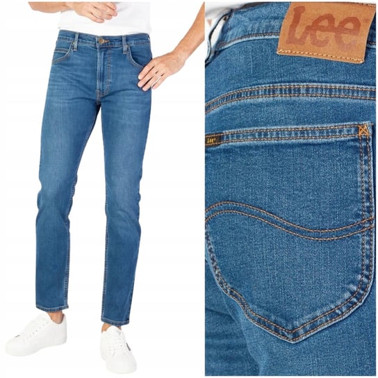 Lee RIDER SLIM Mid Hunt lekko dopasowane ciemne spodnie jeansowe W34 ...
