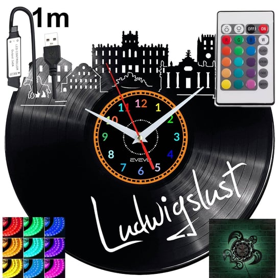 Ludwigslust Zegar Ścienny Podświetlany LED RGB Na Pilota Płyta Winylowa ...