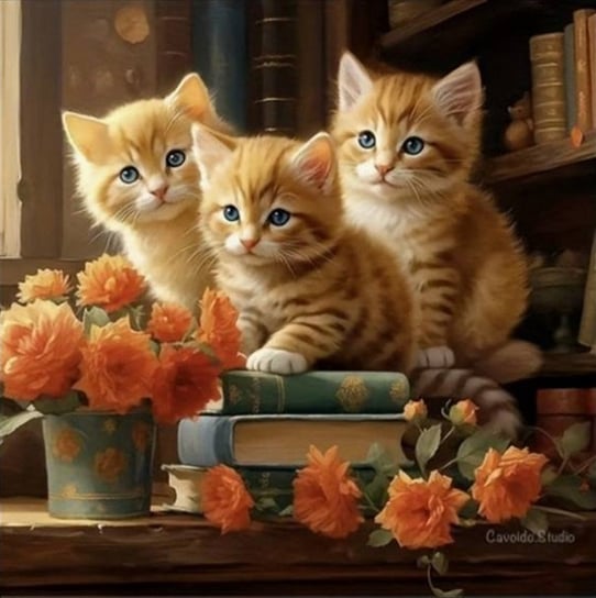 Malowanie Po numerach Koty Trzy Rude Na Książkach 50x40 Cm - Norimpex | Sklep EMPIK.COM