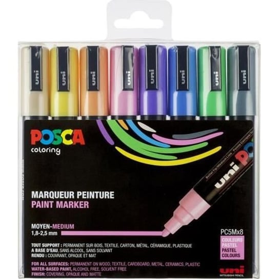 Markery POSCA - Zestaw 8 - Nasadka stożkowa średnia - Kolory pastelowe ...