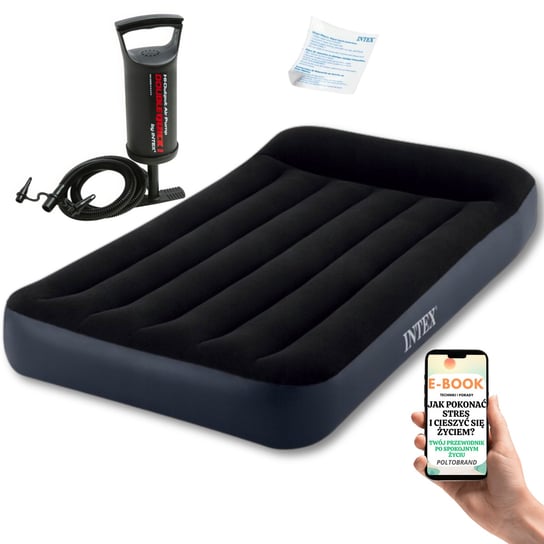 MATERAC INTEX WELUROWY DMUCHANY JEDNOOSOBOWY + POMPKA INTEX ŁÓŻKO 1 OS ...