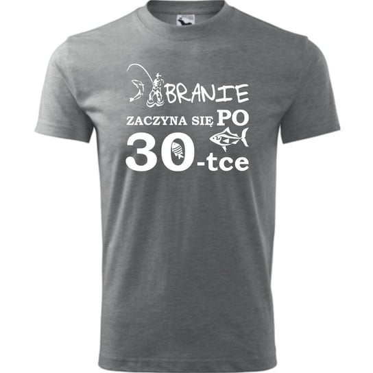 Męska Koszulka z Nadrukiem Branie zaczyna się po 30 ryba urodziny ...