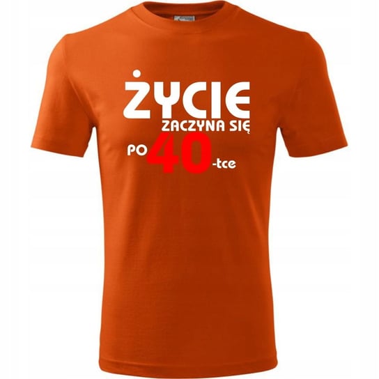 Męska Koszulka z Nadrukiem Życie zaczyna się po 40 na Prezent Urodzinowy pomarańczowy M - Atram ...