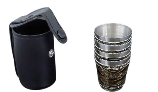 Metalowe kieliszki turystyczne 30 ml w skórzanym etui - zestaw 4 szt. - Inna marka | Sklep EMPIK.COM