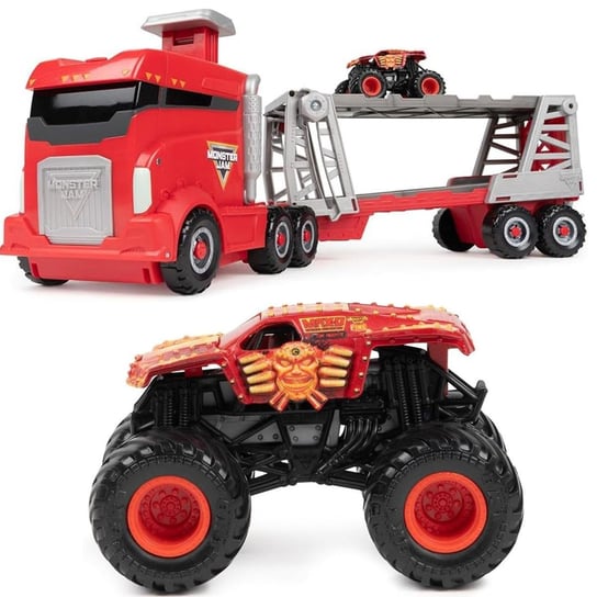 Monster Jam zestaw z transporterem i pojazdem Launch n' Go Hauler Max-D ...