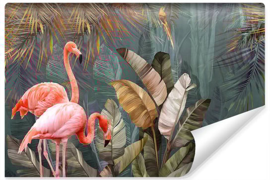 Muralo, Fototapeta do sypialni 3D, flamingi, tropikalne liście, 90x60 cm - Muralo | Sklep EMPIK.COM