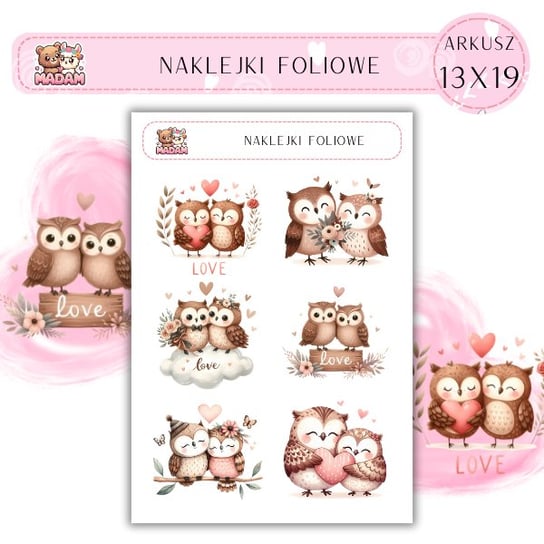 Naklejki foliowe Sowy Love 6 sztuk na arkuszu, MaDam - Inna marka ...