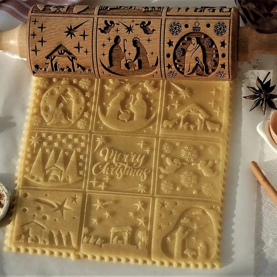 Nativity Rolling Pin Christmas Pattern Xmas Wooden 3D Springerle ...