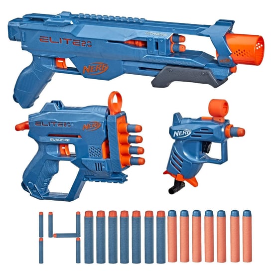 Nerf Elite 2.0 LoaoutPack 3Pack Technician DS-2, QuadFire QS-4 i Ace SD-1 + 14 Strzałek F4178 ...