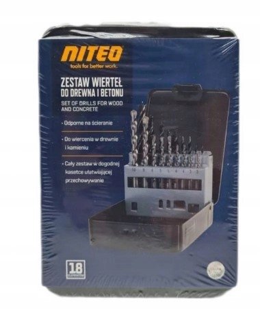 Niteo Zestaw Wierteł do Drewna i Betonu - metalowe pudełko. - Niteo Tools | Sklep EMPIK.COM