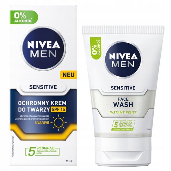 NIVEA MEN SENSITIVE Żel do mycia twarzy 100ml + Krem z filtrem SPF15 75ml | Sklep EMPIK.COM