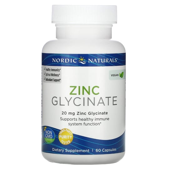 Nordic Naturals Cynk (Glicynian Cynku) 20 mg Suplement diety, 60 kaps ...
