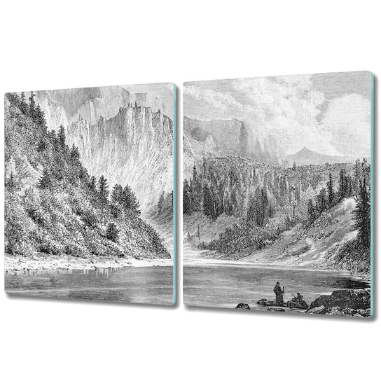 Nowoczesna Deska Kuchenna - Osłonka - 2x 40x52 cm - Ręcznie rysowane ...