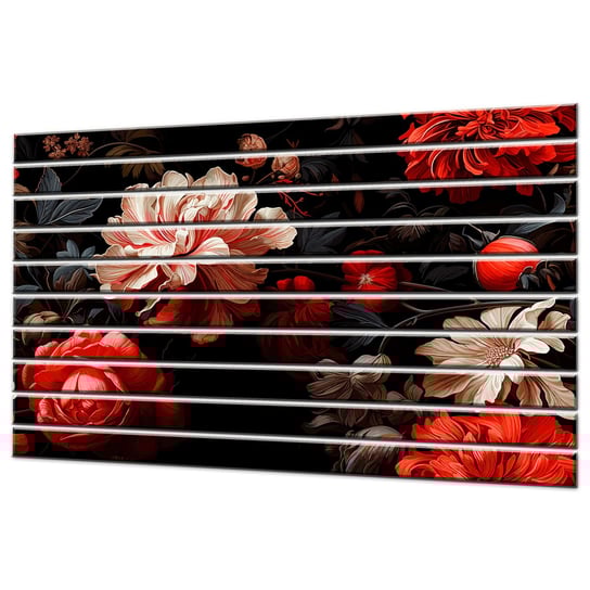 Nowoczesne Lamele Ścienne Czerwone i Kremowe Kwiaty na Ciemnym Tle ...