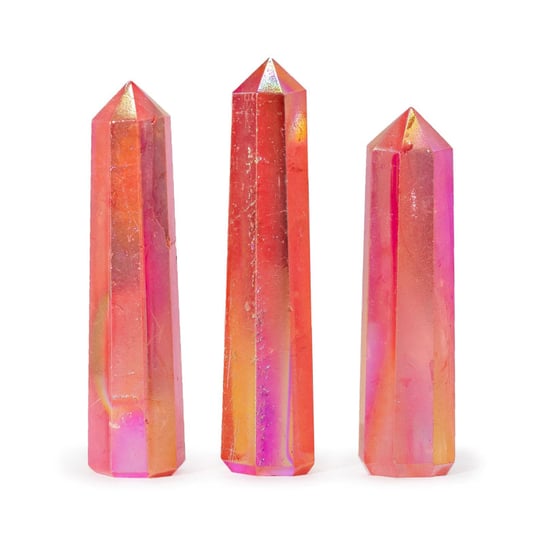Obelisk z Barwionego Kwarcu Skalnego - Brzoskwiniowa Aura (ok. 9 cm ...