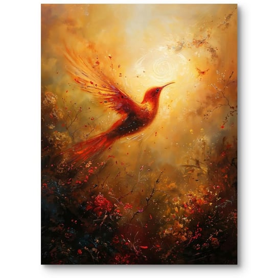 Obraz feniks w ognistym krajobrazie do salonu pomarańczowo-czerwony ...
