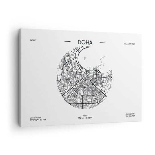 Obraz na płótnie - Anatomia Dohy - 70x50cm - Mapa Doha Katar - Nowoczesny Canvas obraz do salonu ...