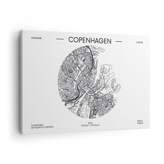Obraz na płótnie - Anatomia Kopenhagi - 70x50cm - Mapa Kopenhaga Dania ...