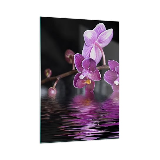 Obraz na szkle - Liliowe odbicie piękna - 50x70cm - Kwiaty Orchidea Natura - Nowoczesny szklany ...