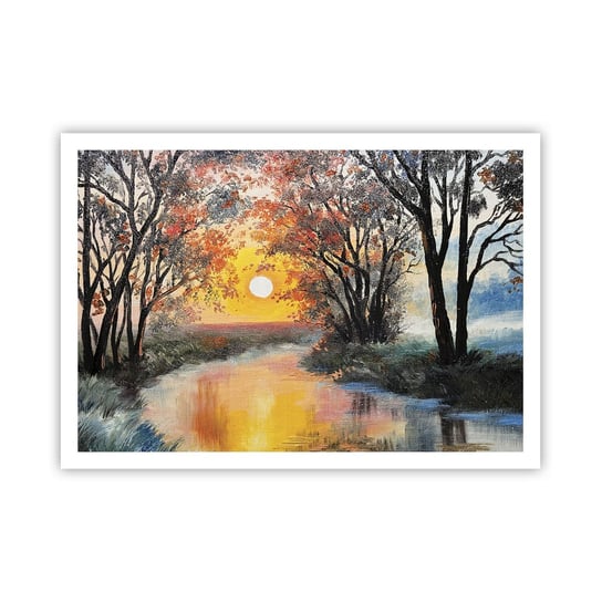 Obraz - Plakat - Jesienne klimaty - 100x70cm - Krajobraz Rzeka Drzewa ...