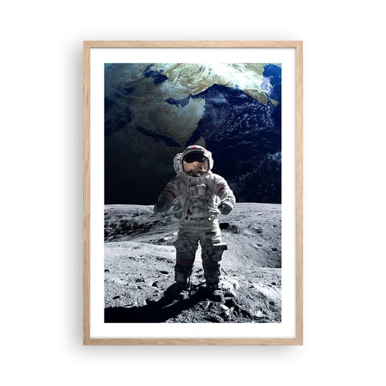 Obraz - Plakat - Pozdrowienia z Księżyca - 50x70cm - Astronauta Księżyc Planeta Ziemia ...