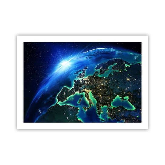 Obraz - Plakat - Roziskrzona Europa - 70x50cm - Kosmos Planeta Ziemia Kontynenty - Nowoczesny ...