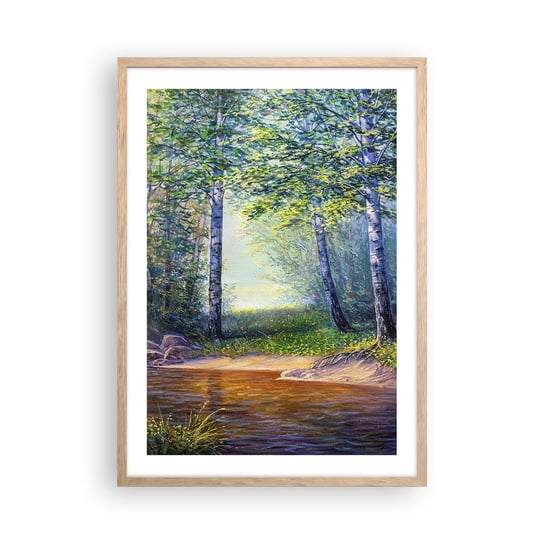 Obraz - Plakat - Sielankowa sceneria - 50x70cm - Krajobraz Las Rzeka ...