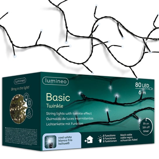 Oświetlenie choinkowe BASIC 80LED 6m zimny biały FLASH 8 funkcji czarny kabel - Kaemingk | Sklep ...