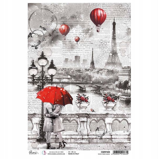 PAPIER RYŻOWY do decoupage A4 White magic Paris zakochani pod parasolem ...