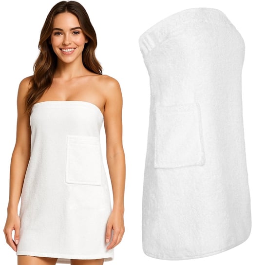 PAREO BIAŁE DO SAUNY NA PLAŻĘ RĘCZNIK KĄPIELOWY DLA KOBIET DAMSKI SPA S ...