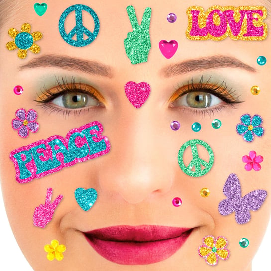 Party Factory Face Tattoo Flower Power, tymczasowy błyszczący tatuaż na ...