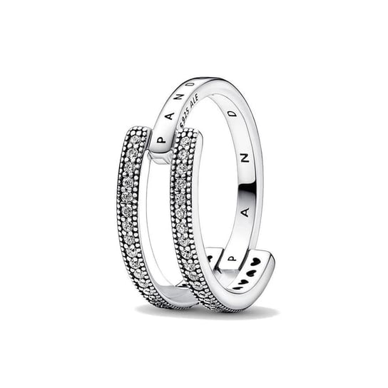 Pierścionek Damski Pandora SIGNATURE LOGO & PAVE DOUBLE BAND - RING ...