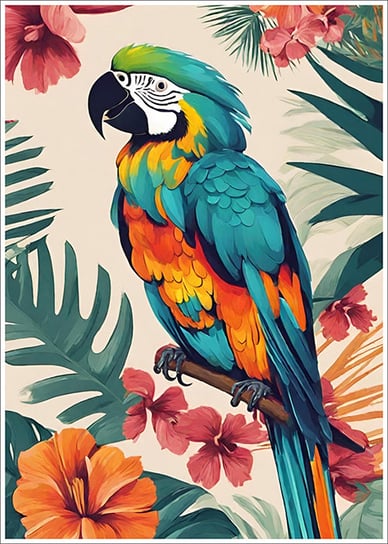 Plakat Papuga wśród kwiatów - 40x50 cm - Inna marka | Sklep EMPIK.COM