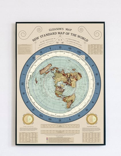 Plaska ziemia Mapa Świata Gleason 1892r. Odnowiona PŁÓTNO Flat earth ...