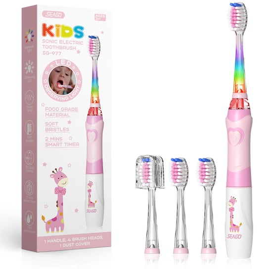 Podświetlana Szczoteczka Soniczna Dla Dzieci Elektryczna Do Zębów 4Końcówki Sg-977 Różowa ...