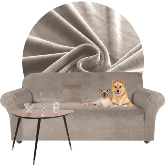 Pokrowiec Na Kanapę Sofę Narożnik Elastyczny Welur Premium Aksamit 190-230 Cm 3 Os Beżowy ...