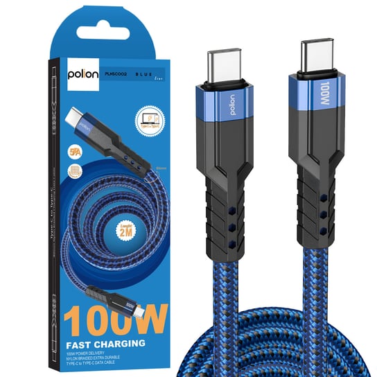 POLION MOCNY KABEL PRZEWÓD USB-C SZYBKIE ŁADOWANIE 100W 5A PD 2M OPLOT ...