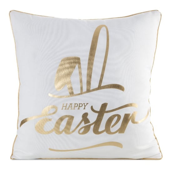 Poszewka świąteczna 45x45 Wiosna biała złota Happy Easter z ozdobną ...