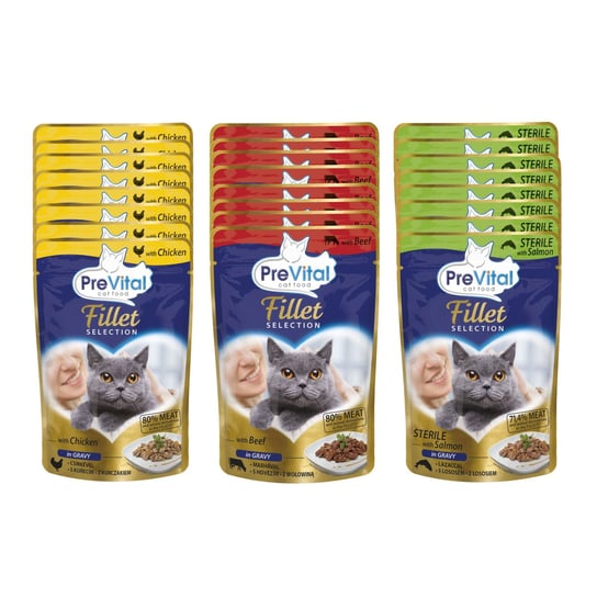 PreVital Naturel Zestaw Saszetek 24X85G mix smaków kurczak + Wołowina ...