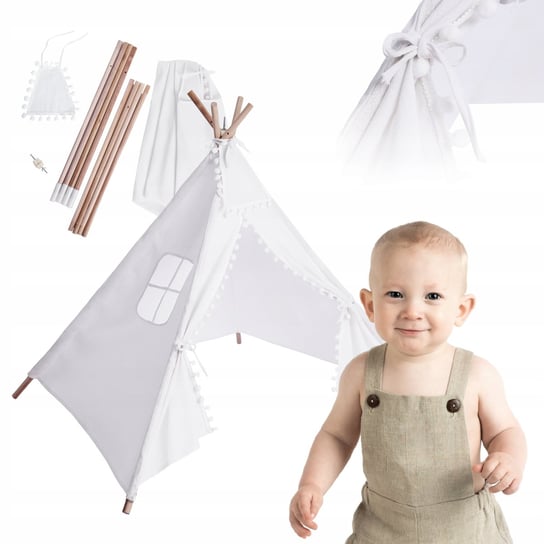 PRIMABOBO Namiot TIPI dla dzieci Duży 110x110cm Biały TEEPEE wigwam ...